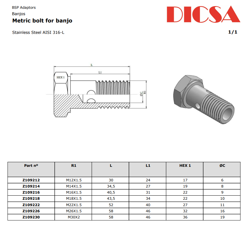 Banjo Bolts Metric, BJBM | TTA Hydraulics