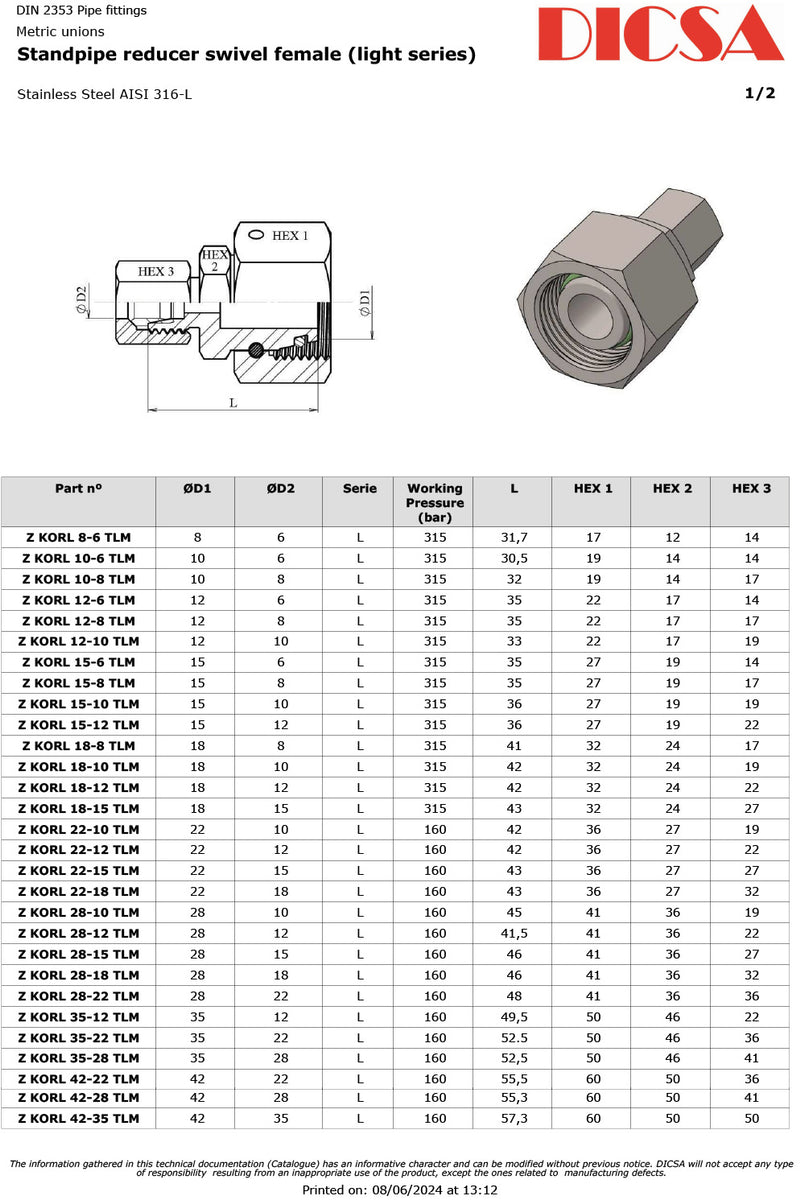 Tube End Reducers, L-Series, KOR-L | TTA Hyd