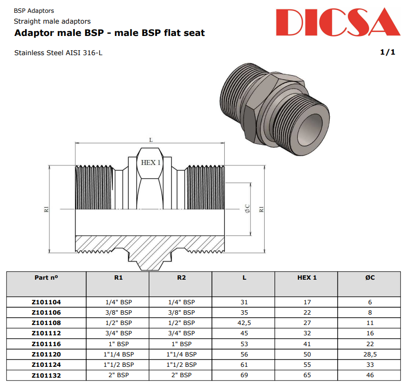 BSP to Flat Face Male Adaptor | TTA Hydraulics