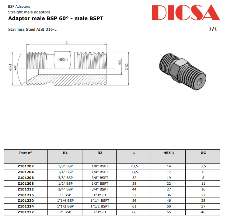 BSP to BSP Taper Male Adaptor | TTA Hydraulics