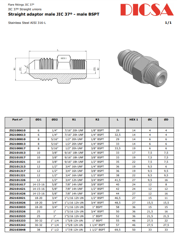 BSP Taper to JIC Male Adaptor, MBT-MJ-STR | TTA Hydraulics