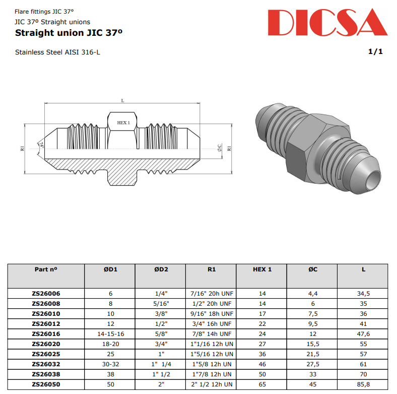 JIC Male Adaptor, MJ-SRT | TTA Hydraulics