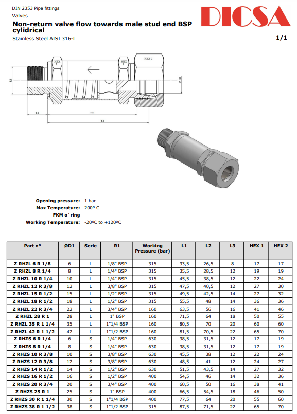 Non Return Valve Flow to BSP, L&S Series, RHZ | TTA Hyd