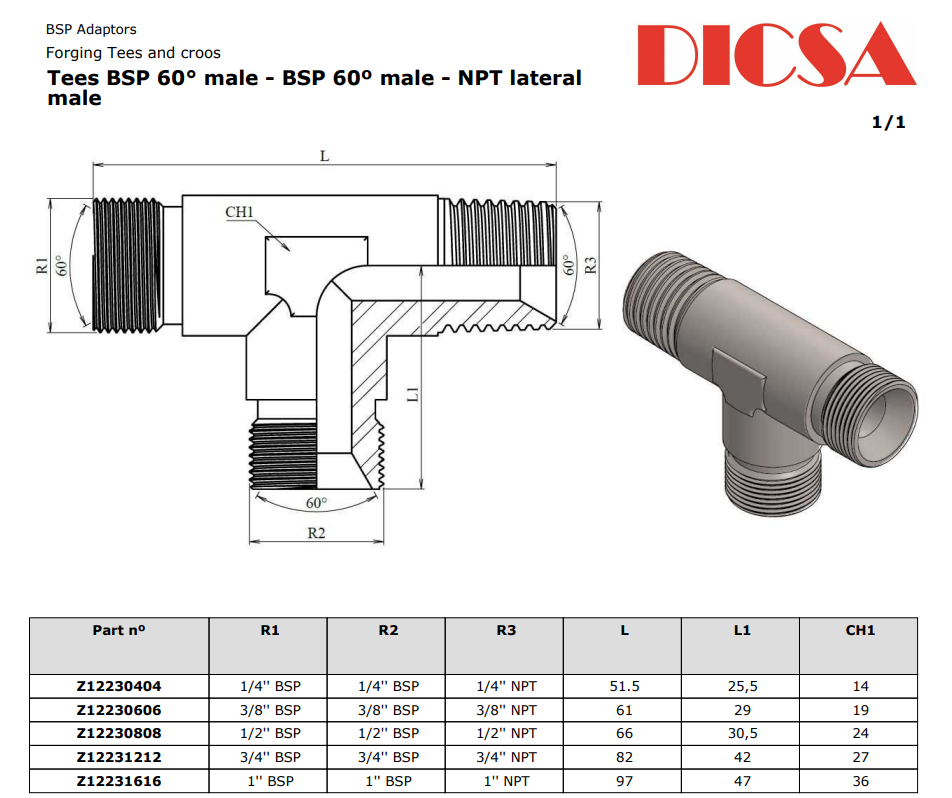 BSP Male to NPT Male Run T- Piece | TTA Hyd