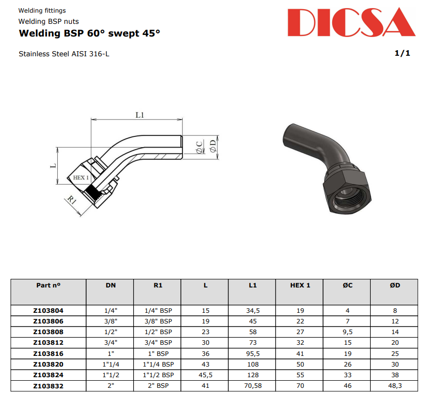 BSP Female Weldon Elbow 45° | TTA Hyd